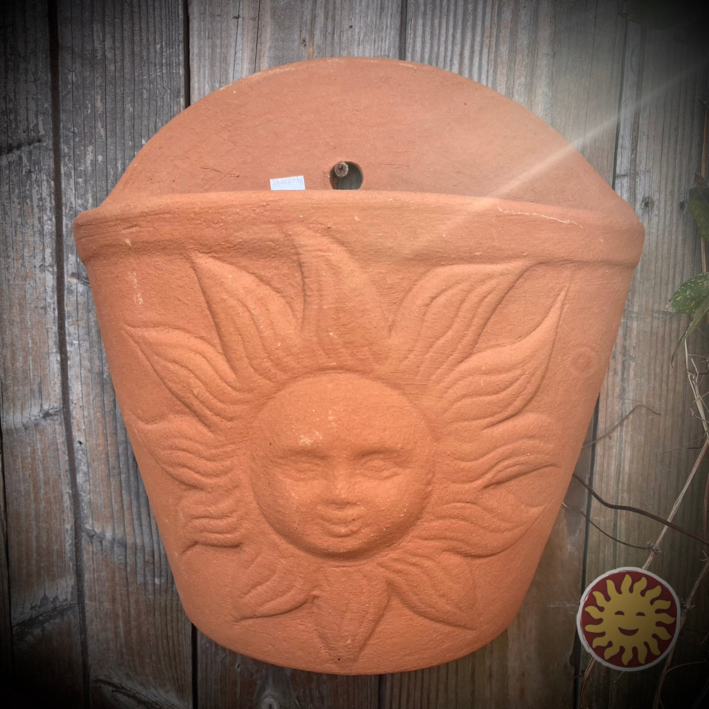 Terra Cotta Wall Pocket | Wall Planter, Sunface Design, 12" – Little ...