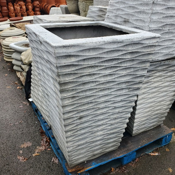 Planter, Concrete | Tall Square Planter, Ribbed (Three Sizes) (Local P ...